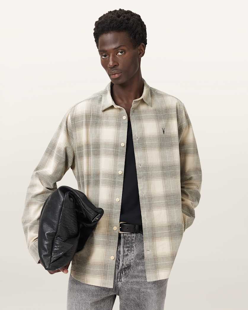 Yuki Ramskull Check Shirt SANDSHELL TAUPE | ALLSAINTS